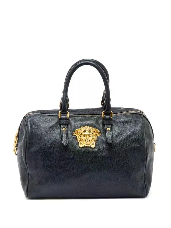 Versace Medusa Pebbled Satchel Bag - Black