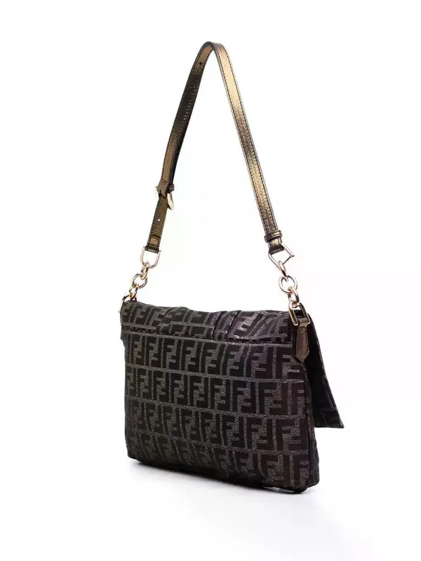 Fendi 2010-2026 Large Zucca Canvas Glitter Mia Flap Shoulder Bag