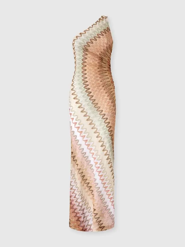 Missoni One-shoulder Long Dress In Chevron Lamé Viscose
