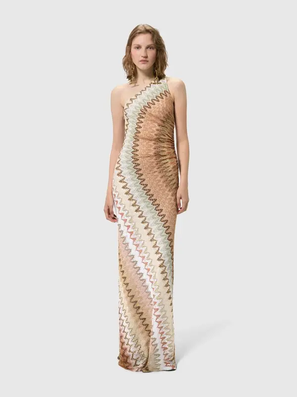 Missoni One-shoulder Long Dress In Chevron Lamé Viscose