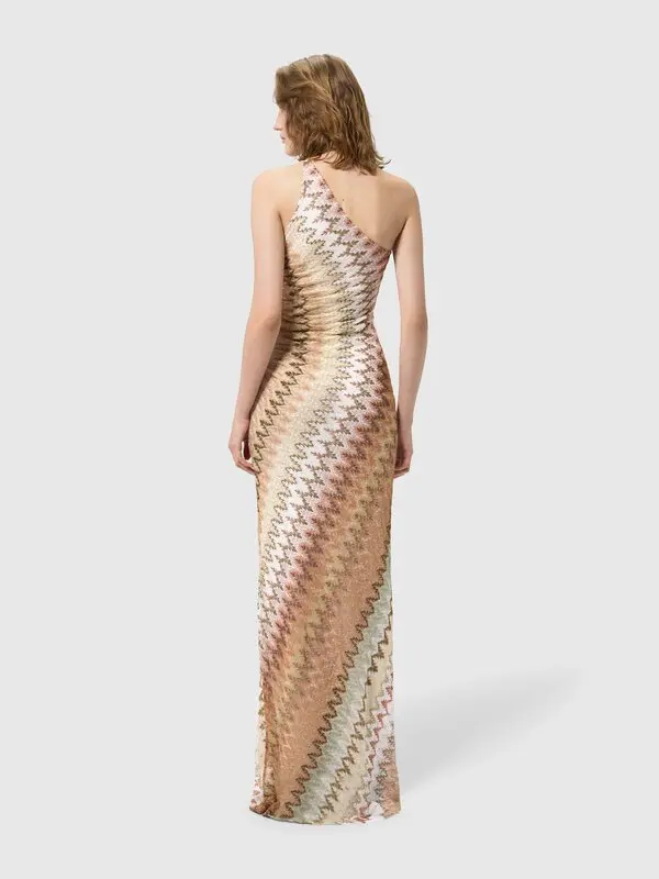 Missoni One-shoulder Long Dress In Chevron Lamé Viscose
