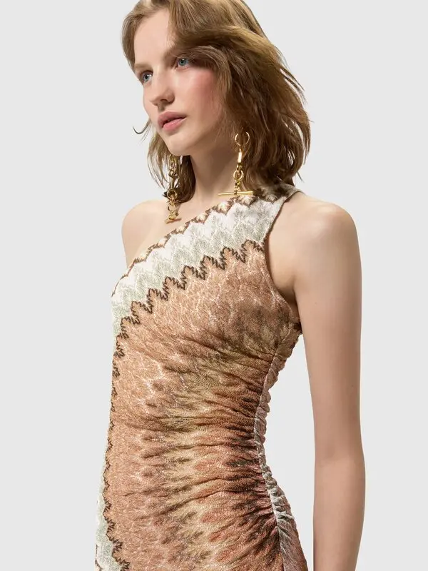 Missoni One-shoulder Long Dress In Chevron Lamé Viscose