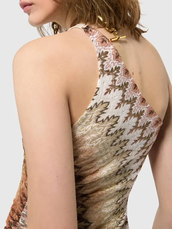Missoni One-shoulder Long Dress In Chevron Lamé Viscose