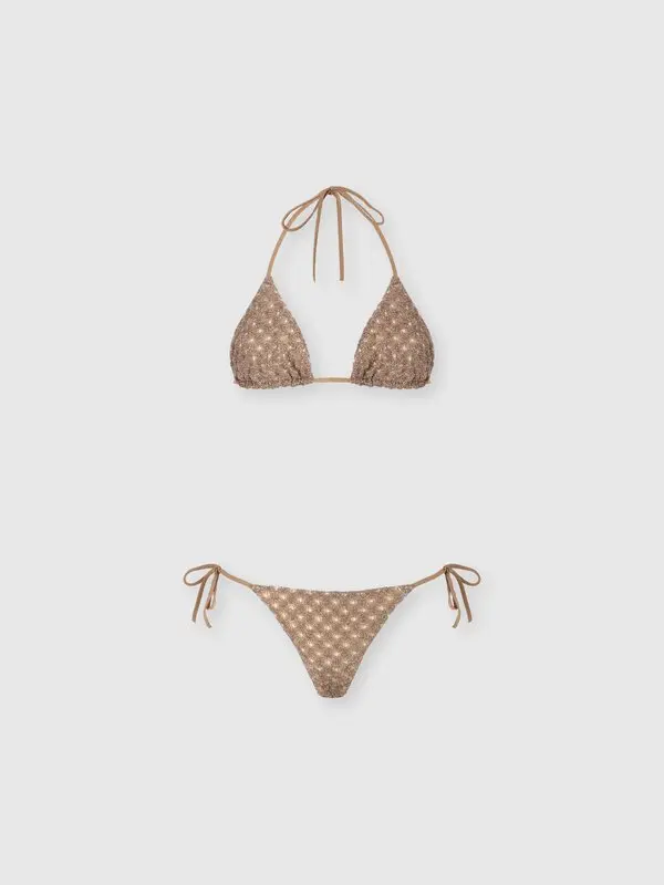 Missoni Bikini In Lamé Viscose With Spiderweb Pattern - Brown