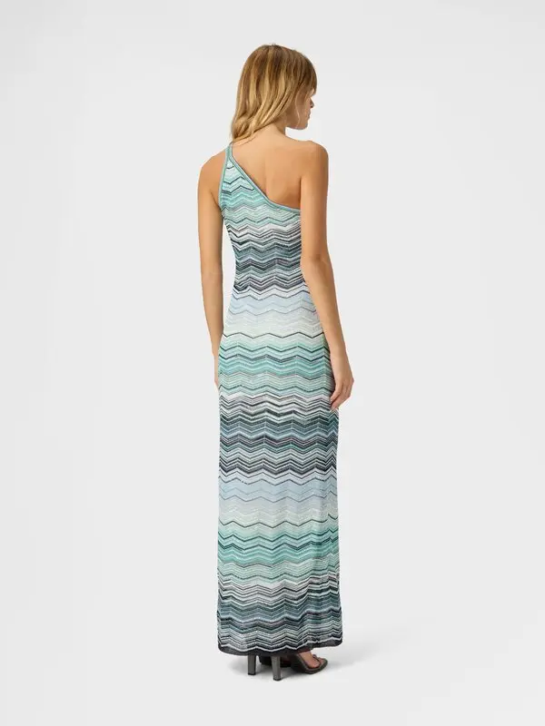 Missoni Long One-shoulder Dress With A Chevron Pattern With Sequins