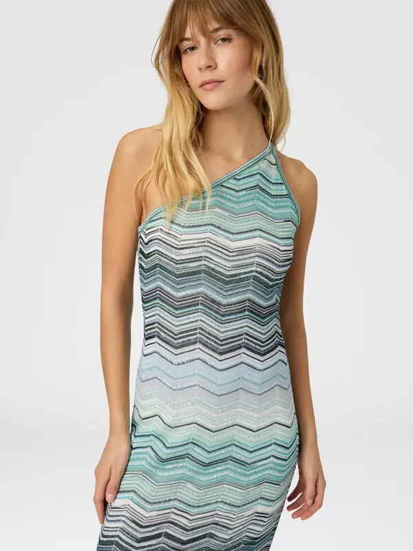 Missoni Long One-shoulder Dress With A Chevron Pattern With Sequins