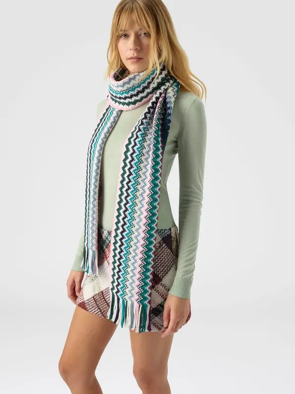 Missoni Zigzag Wool Scarf With Fringes - Multicoloured
