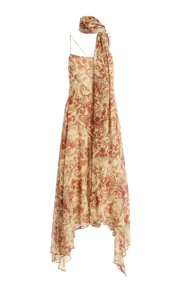 DE LA VALI Komi Crepe De Chine Midi Dress - Print
