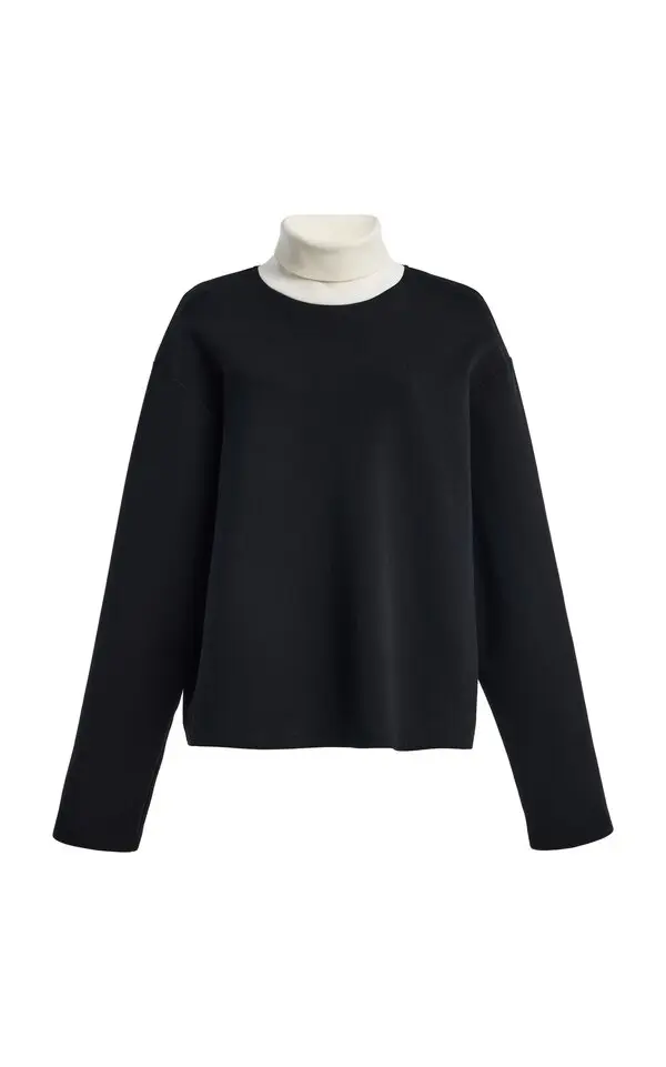 LII Contrast Turtleneck Jersey Top - Black