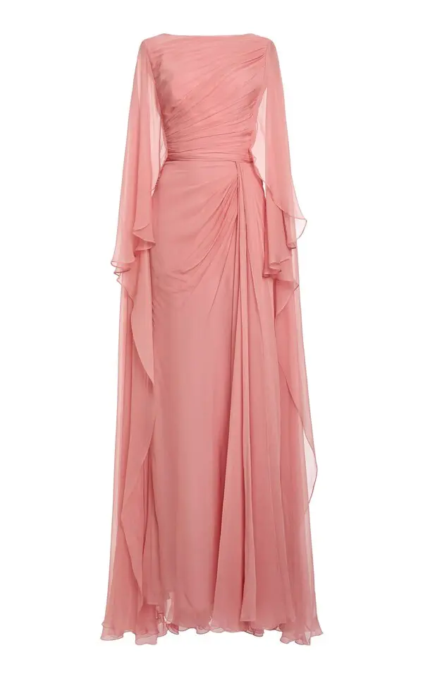 Zuhair Murad Chiffon Draped Silk Maxi Dress - Pink