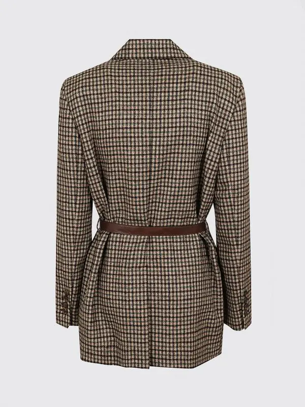 Brunello Cucinelli Single-breasted Houndstooth Wool-blend Blazer With Belt