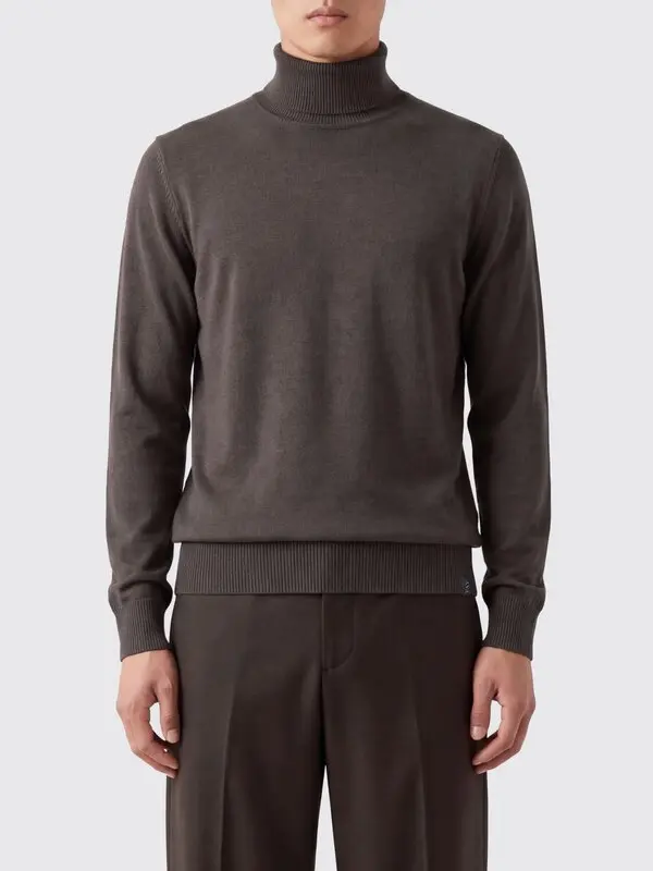 FAY Pure Virgin Wool Turtleneck Sweater With Ribbed Collar - Brown