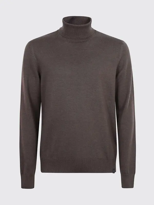 FAY Pure Virgin Wool Turtleneck Sweater With Ribbed Collar - Brown