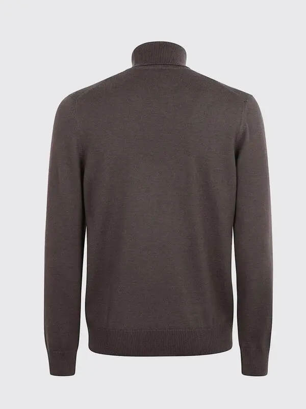 FAY Pure Virgin Wool Turtleneck Sweater With Ribbed Collar - Brown