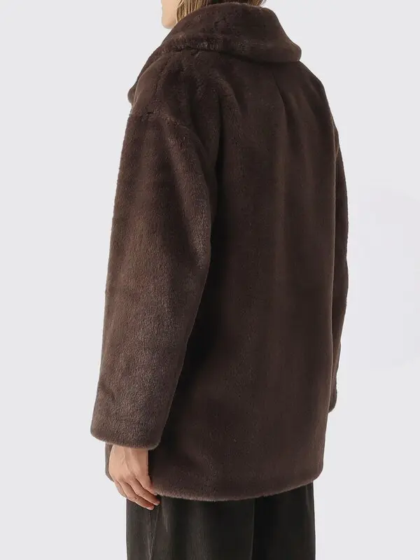 Herno Double-breasted Short Faux Fur Coat With Classic Collar - Dark