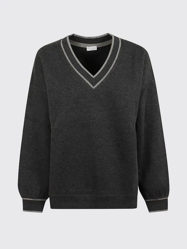 Brunello Cucinelli V-neck Cotton-blend Sweater With Monili Detail