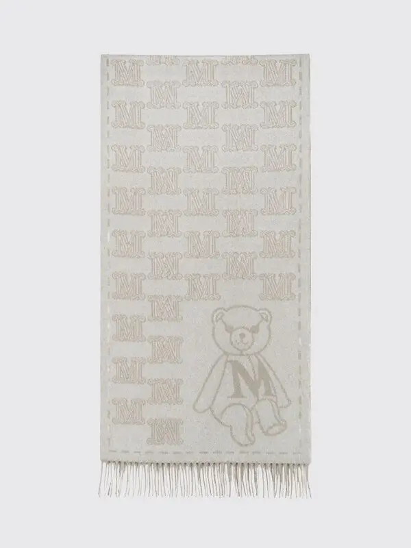 Max Mara Charme Cashmere Stole With Jacquard Monogram And Fringed Hem - Beige