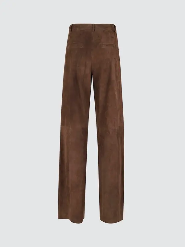 ARMA High-waisted Pleated Straight Suede Lambskin Pants