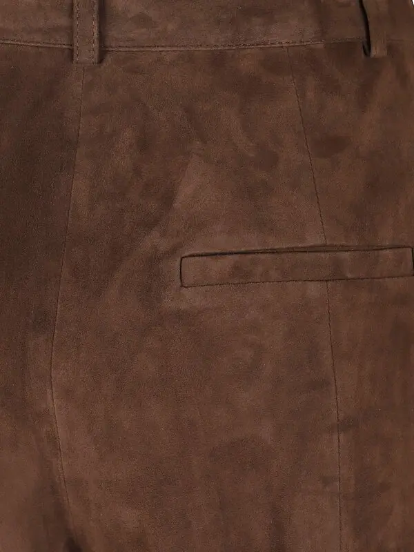 ARMA High-waisted Pleated Straight Suede Lambskin Pants