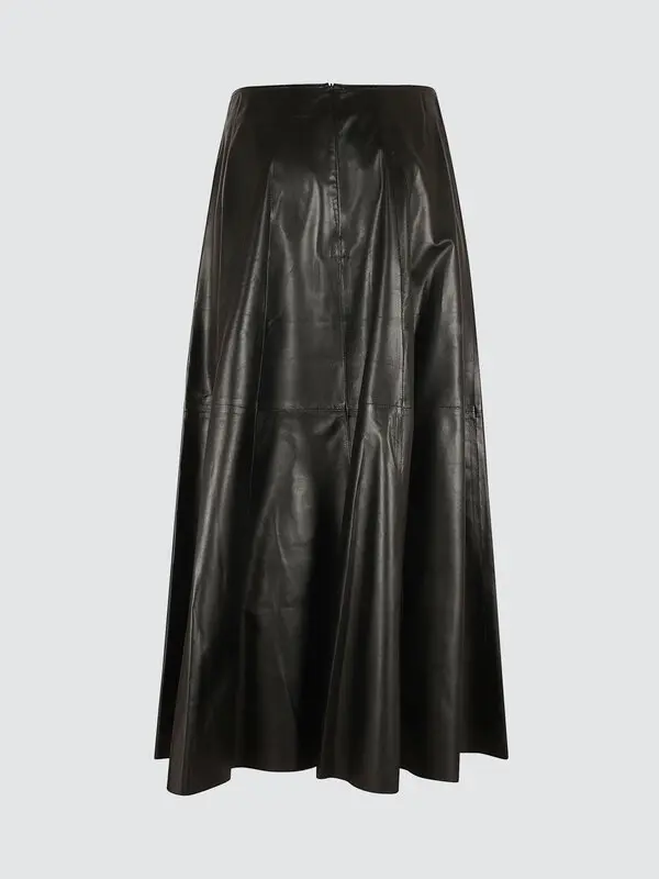ARMA Flared Midi Skirt In Smooth Lambskin Leather With High Waist And Back Zip