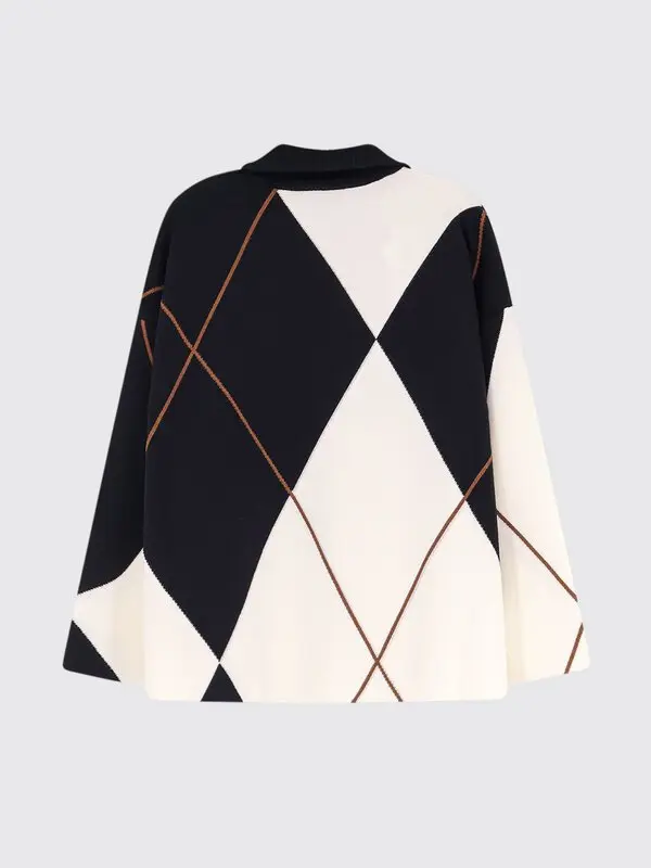 Max Mara Oversized Argyle Wool Polo Sweater With V-neck And Dropped Shoulders - White