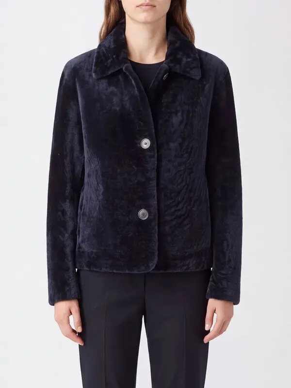 ARMA Cropped Shearling Shirt Jacket With Classic Collar And Button Closure