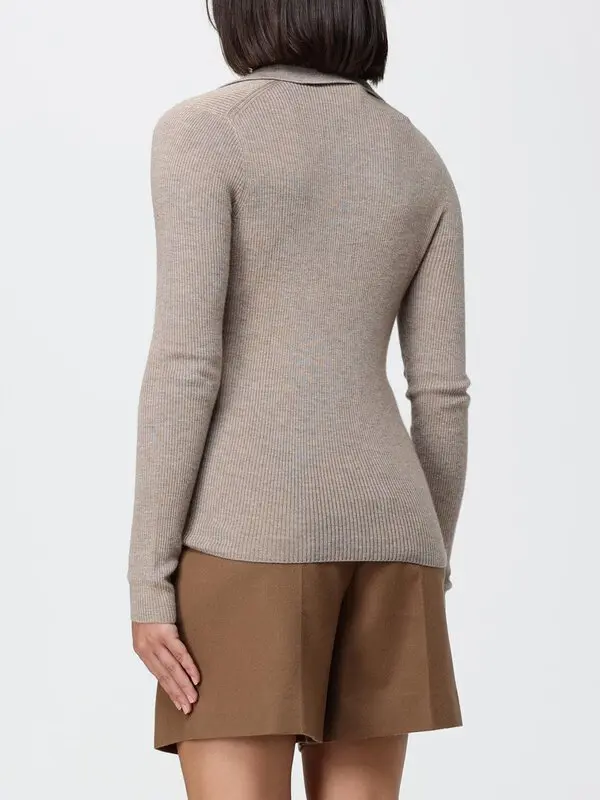 Max Mara Slim Fit V-neck Polo Sweater In 100% Cashmere With Long Sleeves - Beige