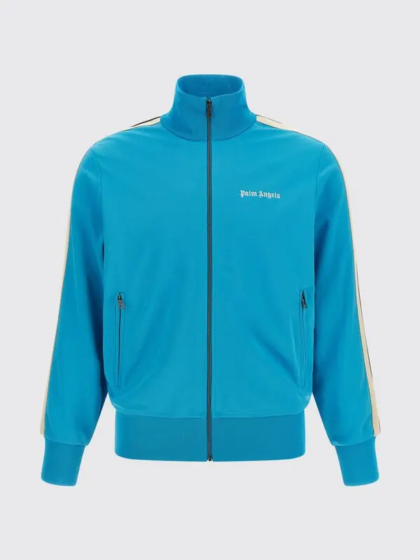 Palm Angels Technical Fabric Track Jacket With High Neck And Contrast Logo - Blue