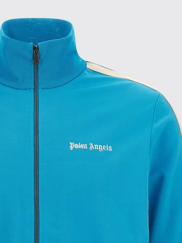 Palm Angels Technical Fabric Track Jacket With High Neck And Contrast Logo - Blue