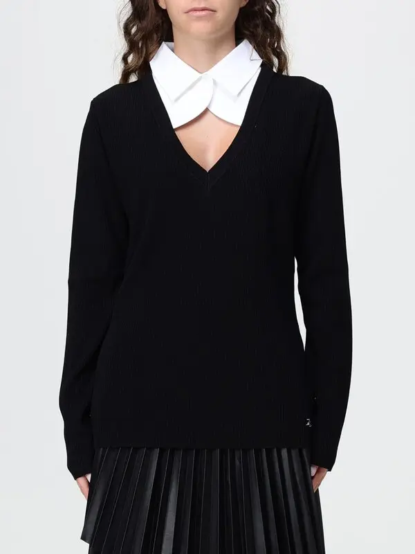 Karl Lagerfeld V-neck Viscose Blend Sweater With Long Sleeves And Applied Logo
