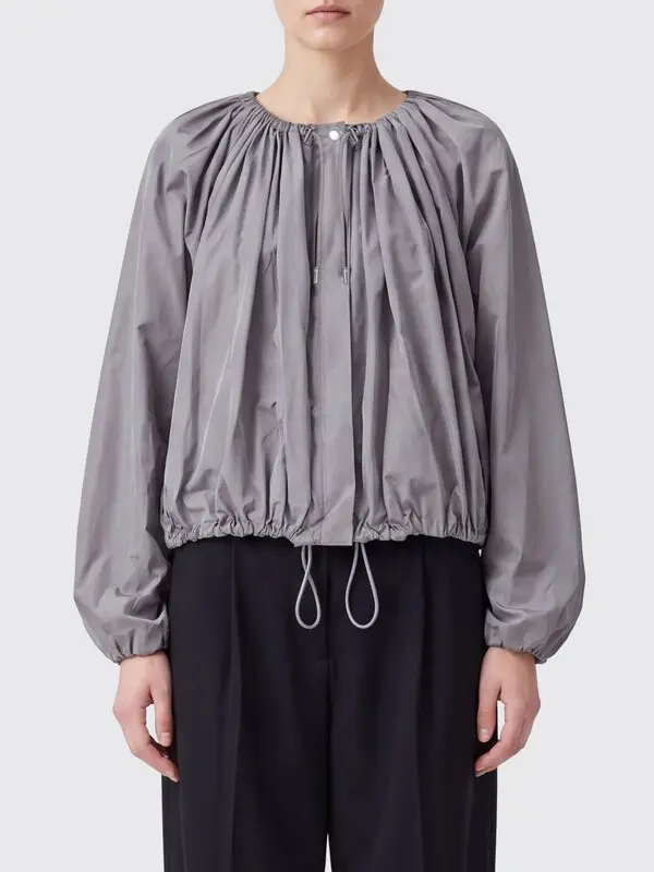 TOTEME Cropped Relaxed Fit Jacket In Recycled Polyester With Drawstring Hem - Grey