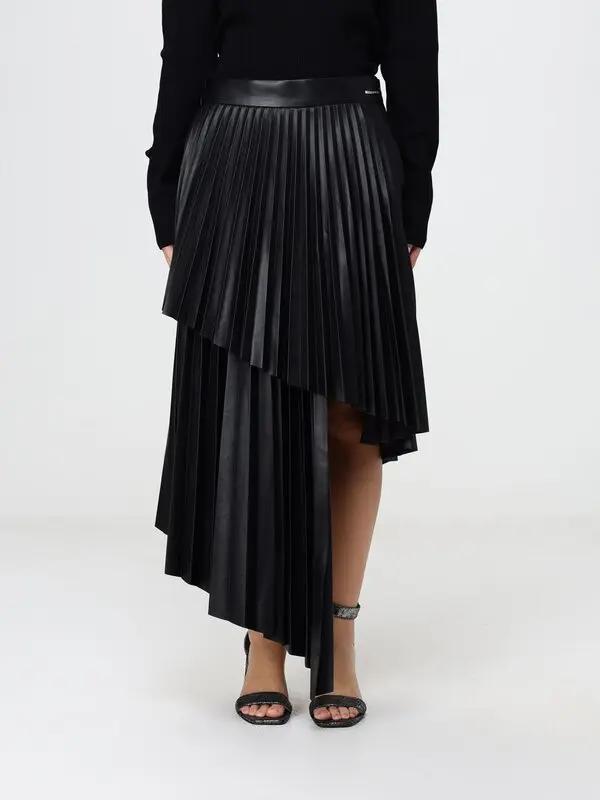 Karl Lagerfeld High-waisted Asymmetrical Pleated Midi Skirt In Faux Leather
