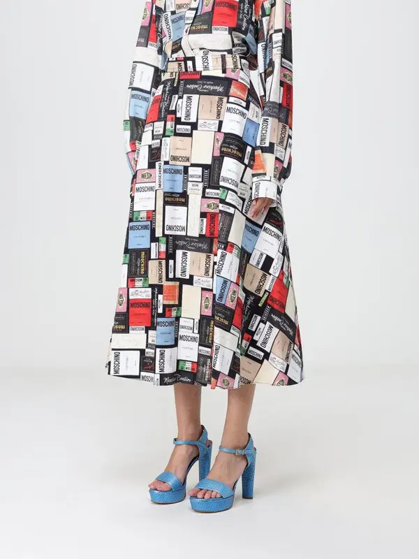 Moschino High-waisted A-line Midi Skirt In Cotton With Graphic Print