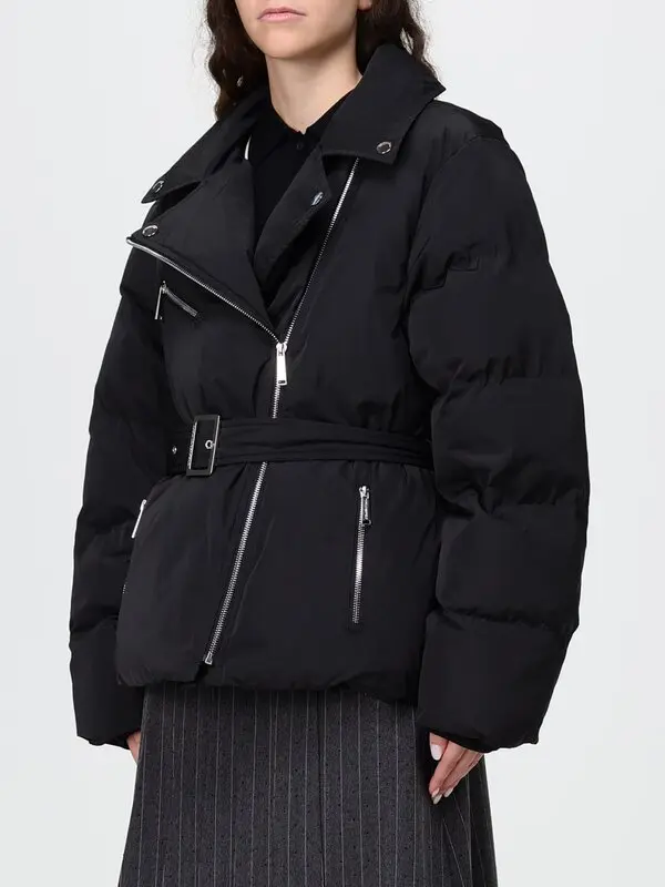 Karl Lagerfeld Cropped Biker Puffer Jacket In Recycled Polyester With Belt