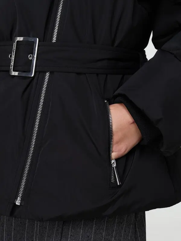 Karl Lagerfeld Cropped Biker Puffer Jacket In Recycled Polyester With Belt