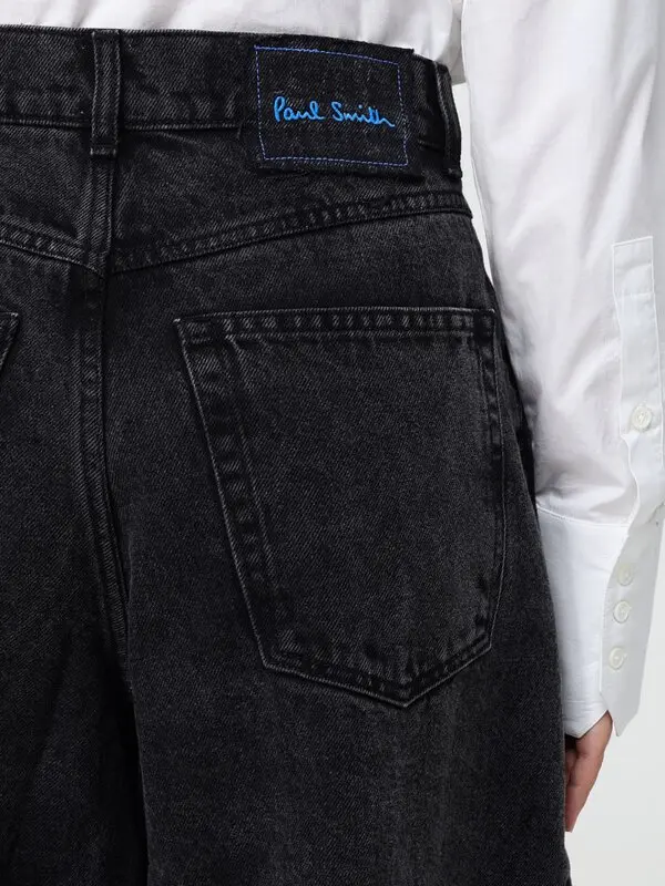 Paul Smith High-waisted 5-pocket Wide Leg Jeans In Cotton Denim