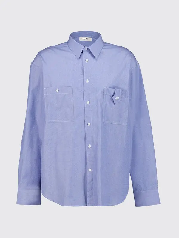 Celine Cotton Shirt With Embroidered Triomphe Logo On The Pocket
