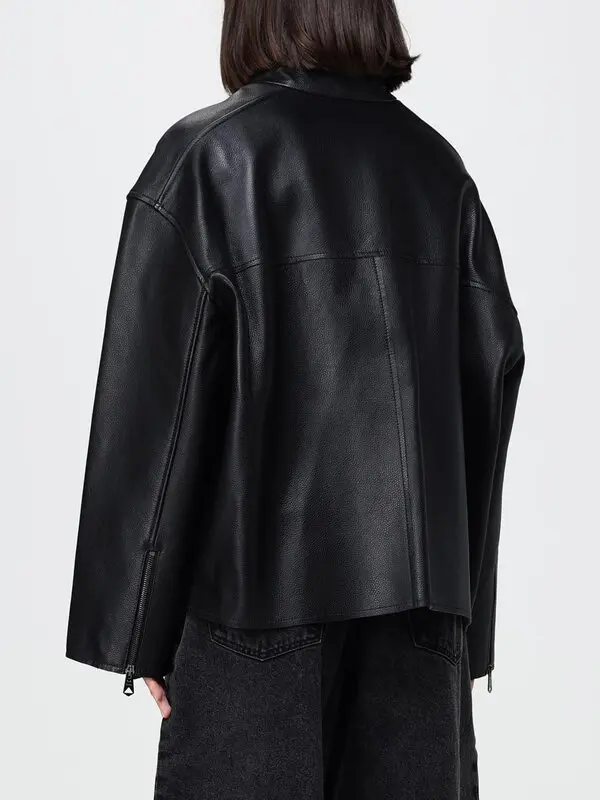 Paul Smith Cropped Lambskin Leather Jacket With Oversized Fit And High Neck