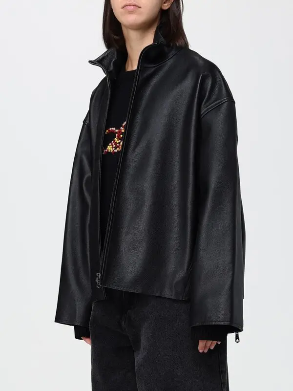 Paul Smith Cropped Lambskin Leather Jacket With Oversized Fit And High Neck