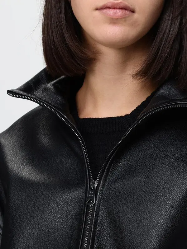 Paul Smith Cropped Lambskin Leather Jacket With Oversized Fit And High Neck