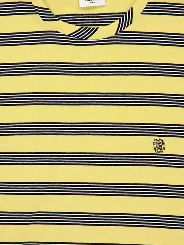 Celine Striped Cotton T-shirt With Contrasting Logo And Dropped Shoulders