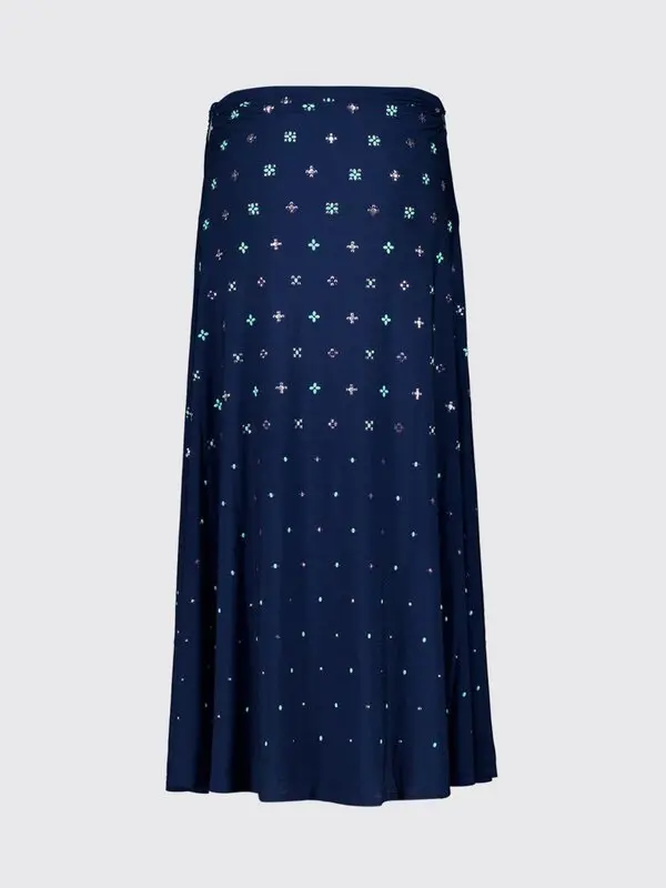 Rabanne High-waisted Midi Pencil Skirt In Cupro With Geometric Embroidery And Rhinestones