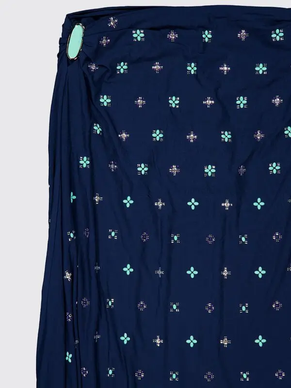 Rabanne High-waisted Midi Pencil Skirt In Cupro With Geometric Embroidery And Rhinestones