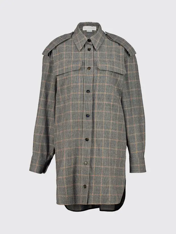 Stella McCartney Check Wool Mini Shirt Dress With Dropped Shoulders And Patch Pockets