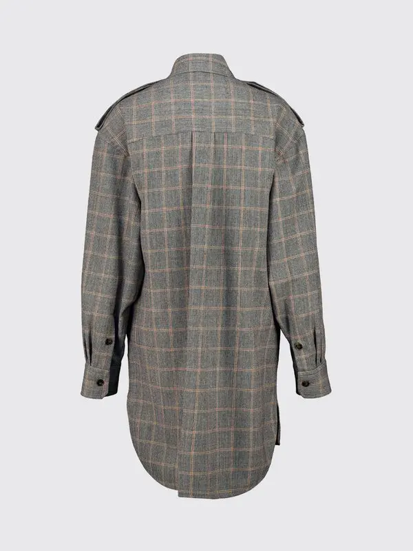 Stella McCartney Check Wool Mini Shirt Dress With Dropped Shoulders And Patch Pockets