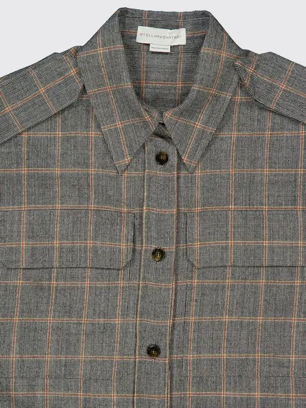 Stella McCartney Check Wool Mini Shirt Dress With Dropped Shoulders And Patch Pockets