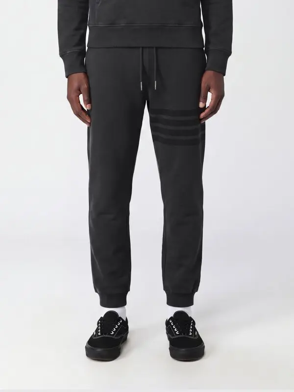 Thom Browne Slim Fit Cotton Jogging Pants With 4-bar Detail - Black