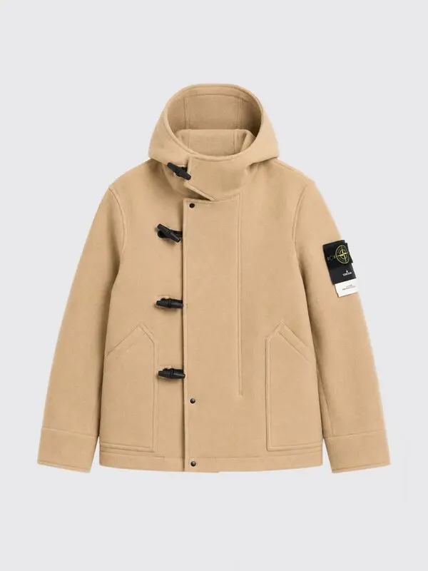 Stone Island Wool Duffle Coat With Hood And Compass Logo