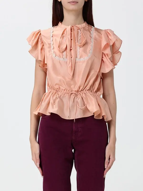 Chloé Draped Pure Silk Blouse With Ruffled Hem - Pink