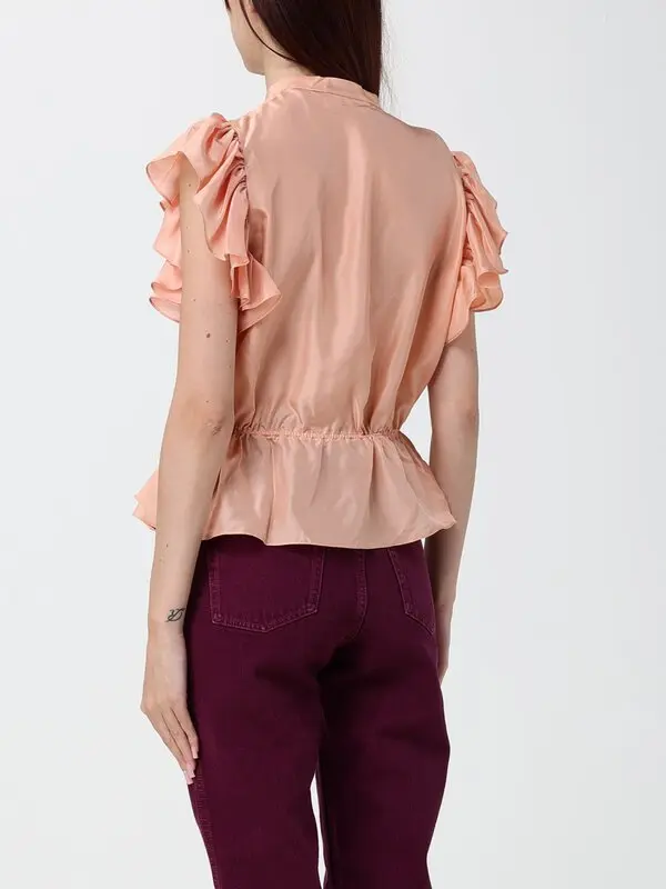 Chloé Draped Pure Silk Blouse With Ruffled Hem - Pink